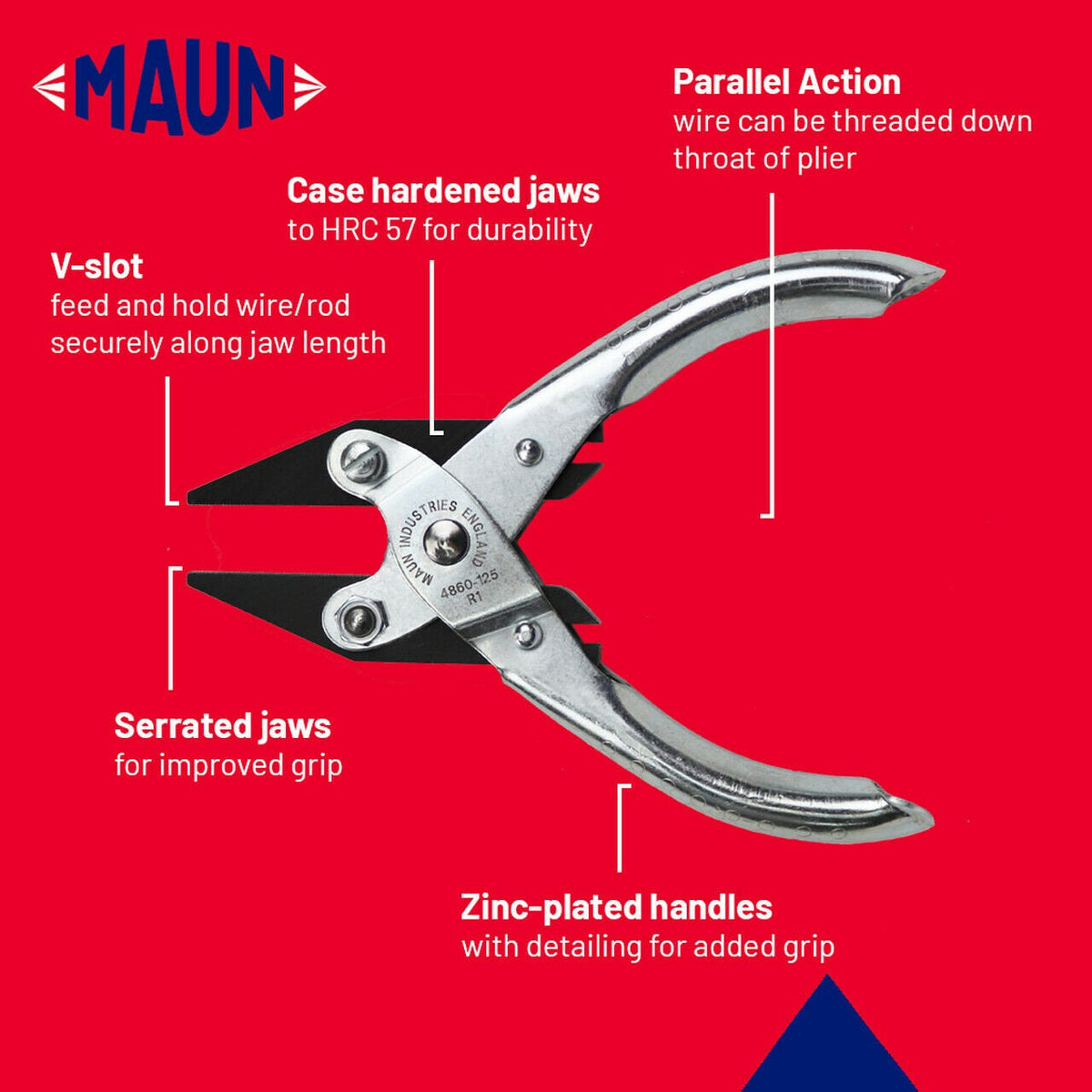 MAUN PARALLEL PLIERS FLAT SERRATED NOSE JAWS COMPOUND ACTION 160mm ...